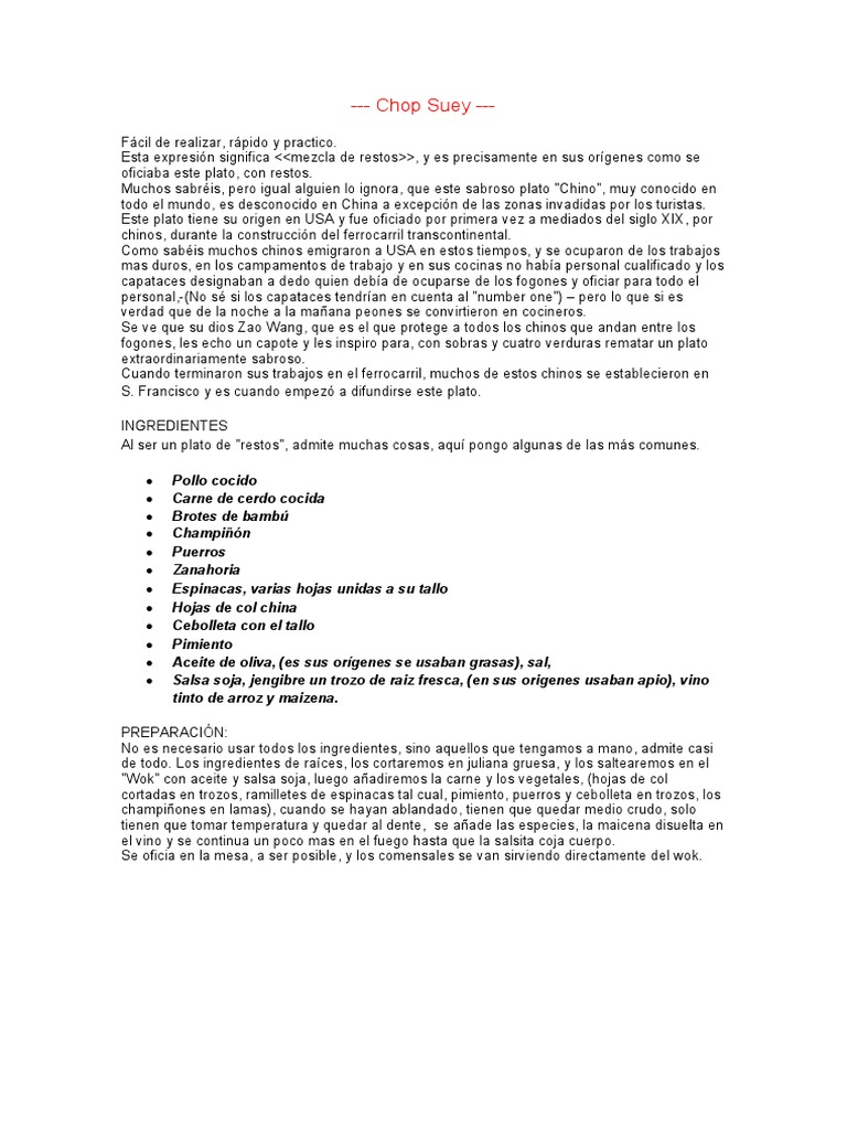 Chop Suey | PDF | Comida regional y étnica | Cocina europea