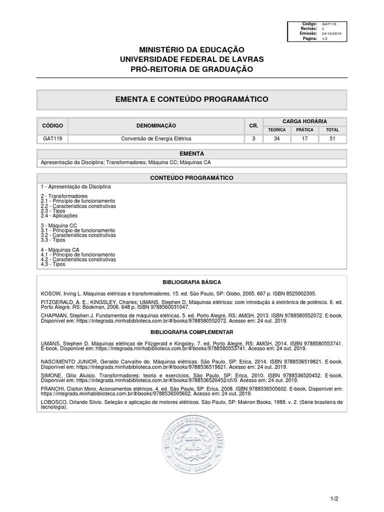 Ementa | PDF | Engenharia | Eletricidade
