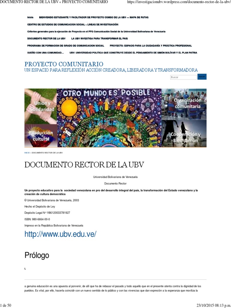 Documento Rector de La Ubv Proyecto Comunitario | PDF | Globalización | Democracia