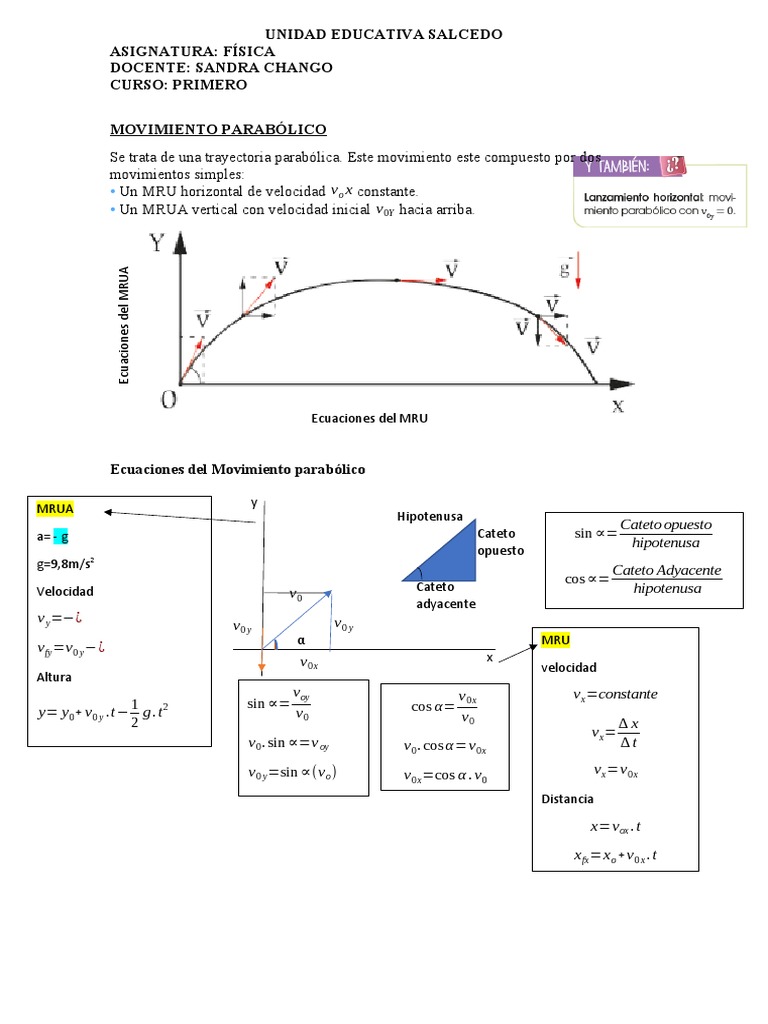 Ejercicios y Fórmulas de Movimiento Parabólico | PDF | Mecanica clasica ...