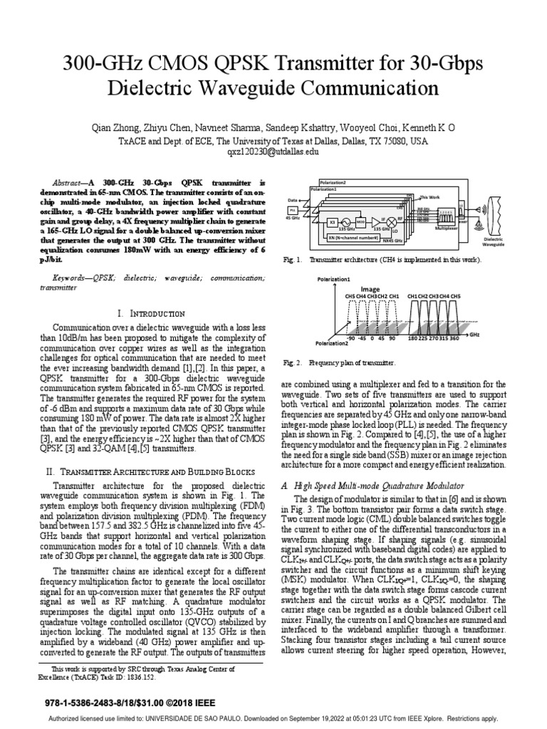 300-GHz CMOS QPSK Transmitter For 30-Gbps Dielectric Waveguide Communication | PDF | Amplifier ...