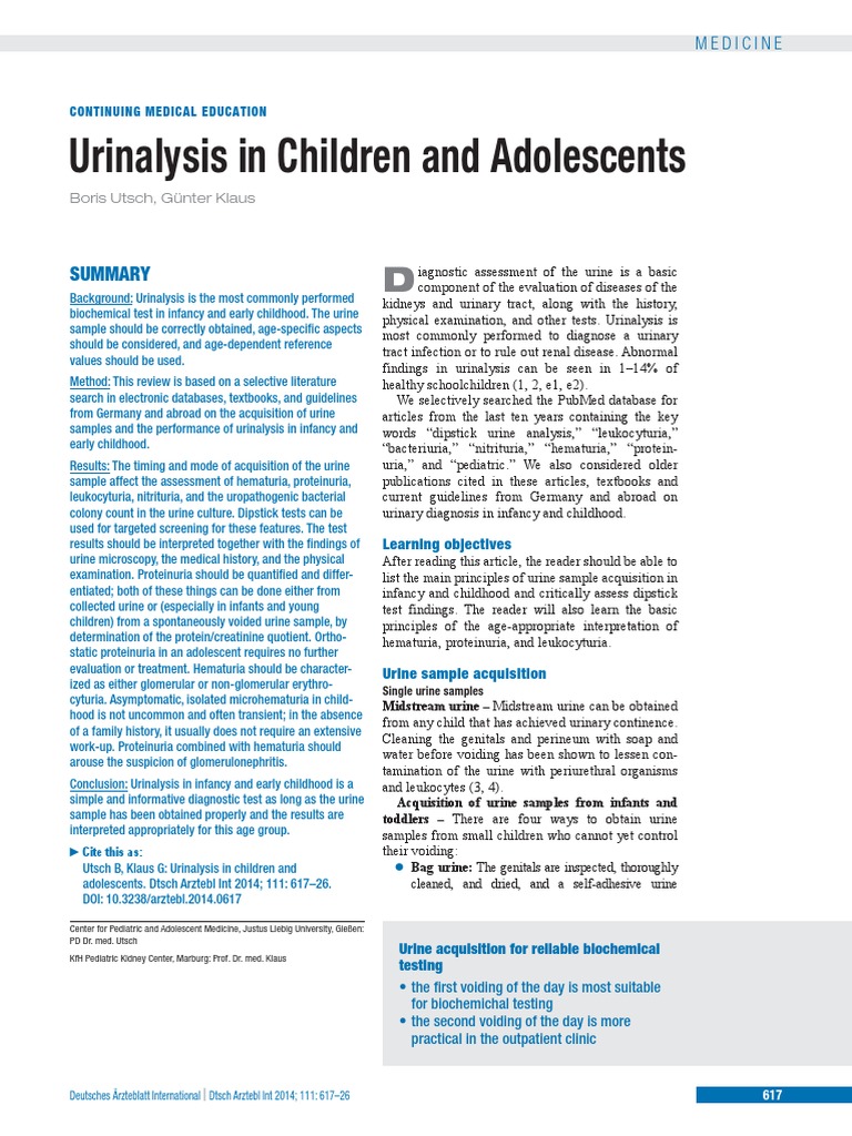 Pediatric Urinalysis Guidelines | PDF | Urinary Tract Infection | Infection