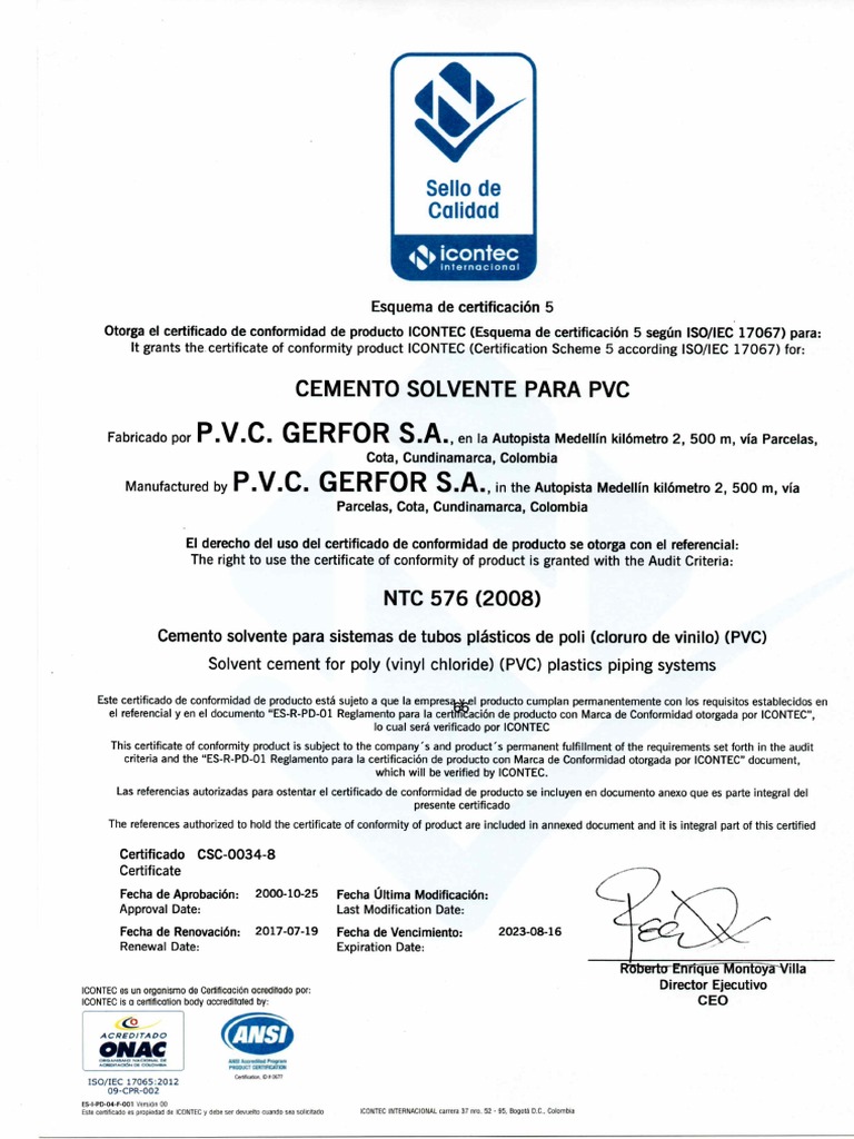 NTC 576 Cemento Solvente para PVC | PDF