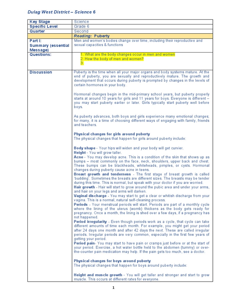 CSE Reader in Science 6 | PDF | Puberty | Breast