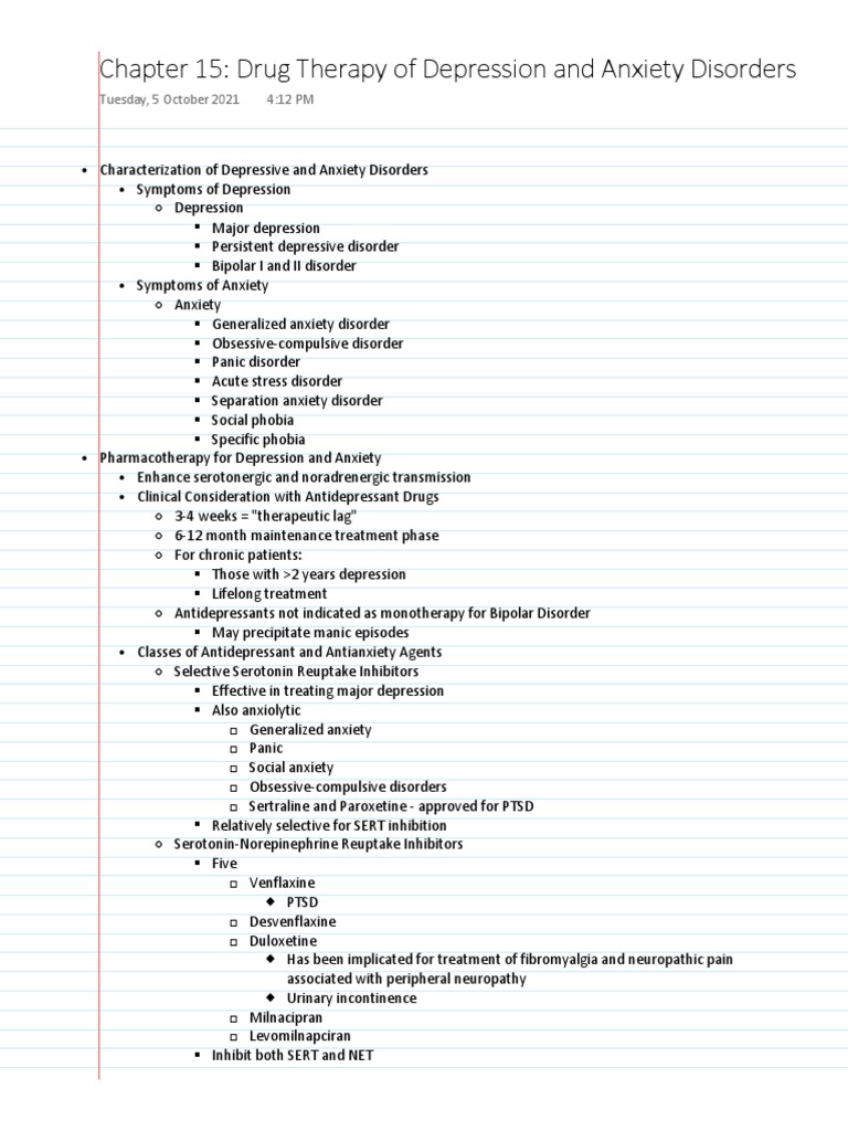 Notes On Drug Therapy of Depression and Anxiety Disorders From Goodman ...