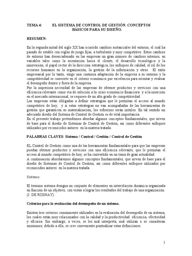 EL SISTEMA DE CONTROL DE GESTION-tEMA4 | PDF | Planificación | Presupuesto