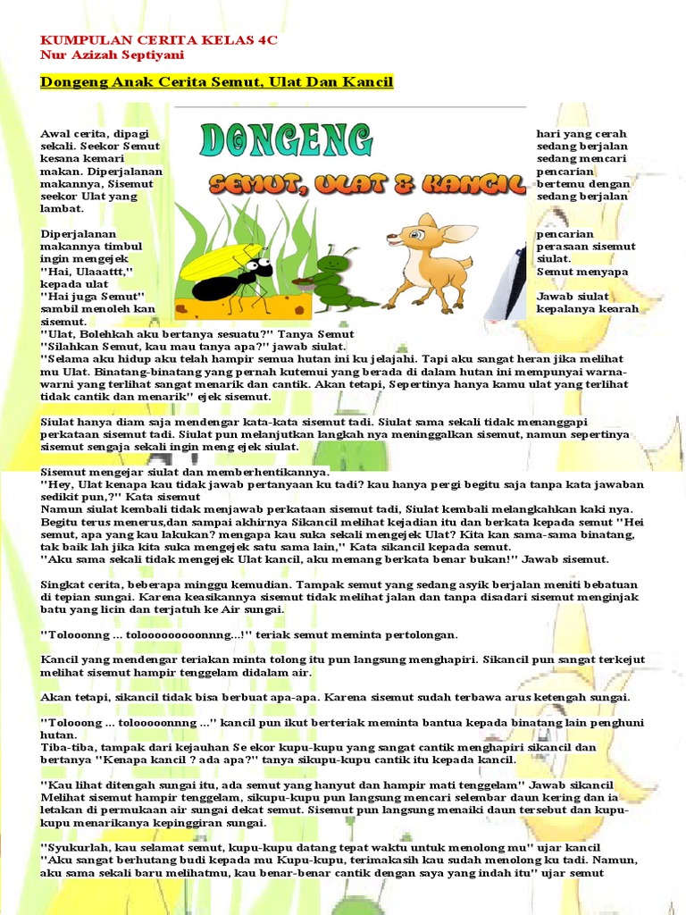 Dongeng Anak Cerita Semut, Ulat Dan Kancil | PDF
