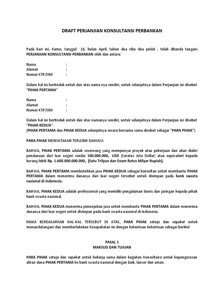 Draft Perjanjian Konsultansi Perbankan | PDF