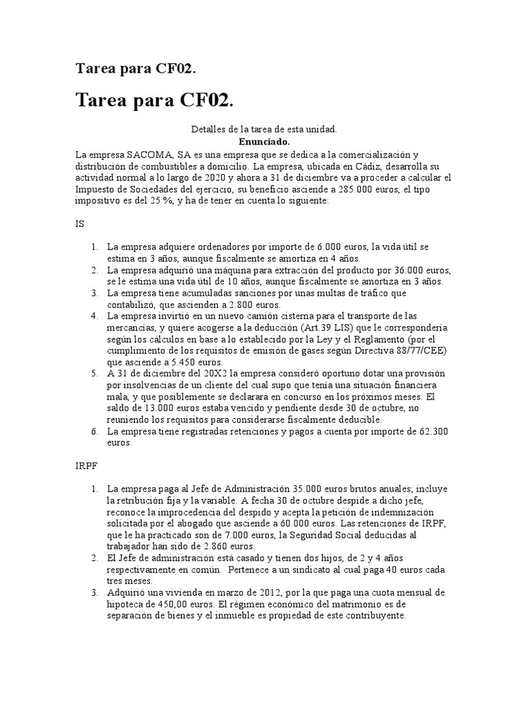 Tarea para CF02 | PDF | Impuestos | Economias