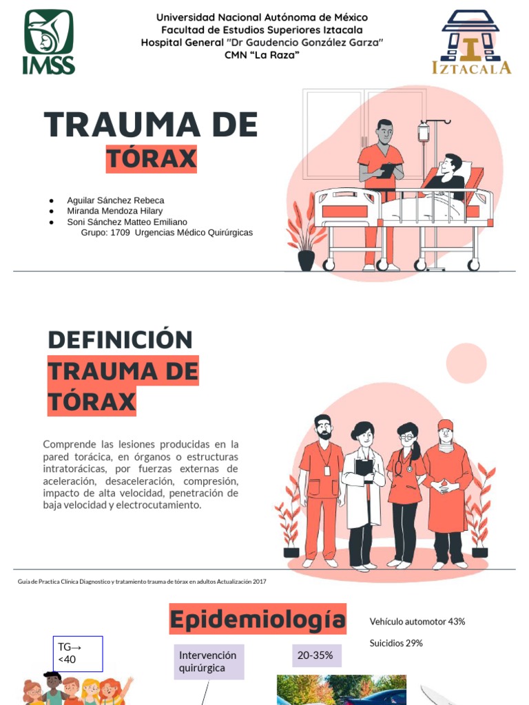 Trauma de Tórax. Equipo 5 | PDF | Lesión | Fisiología