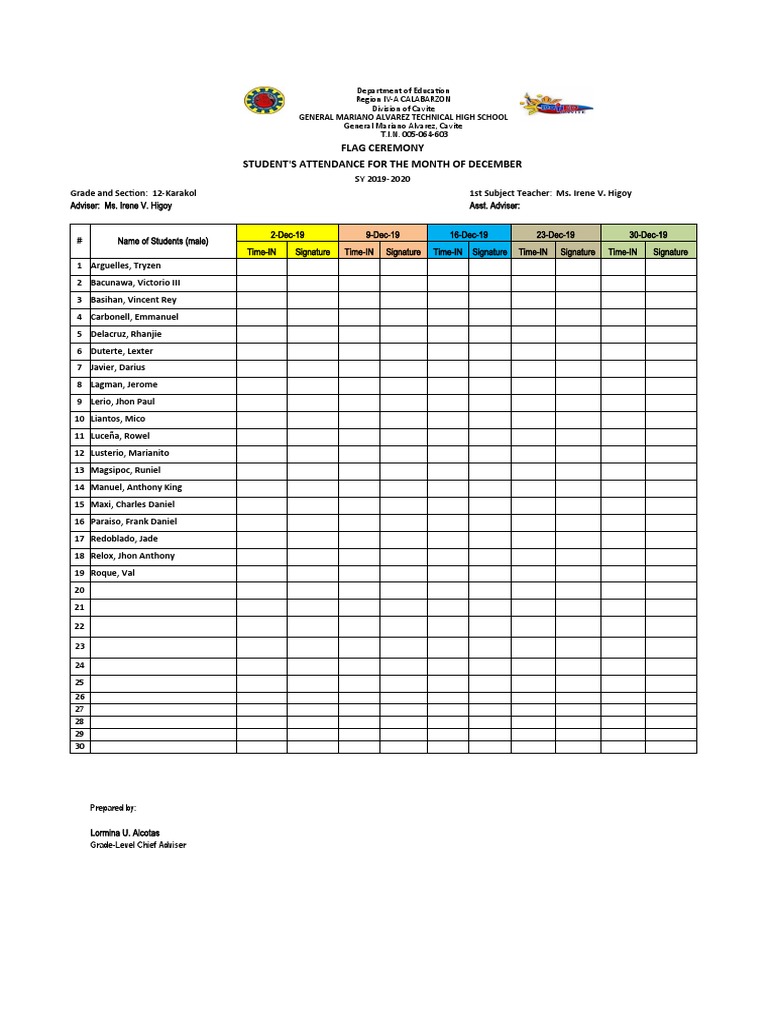 DECEMBER Attendance | PDF