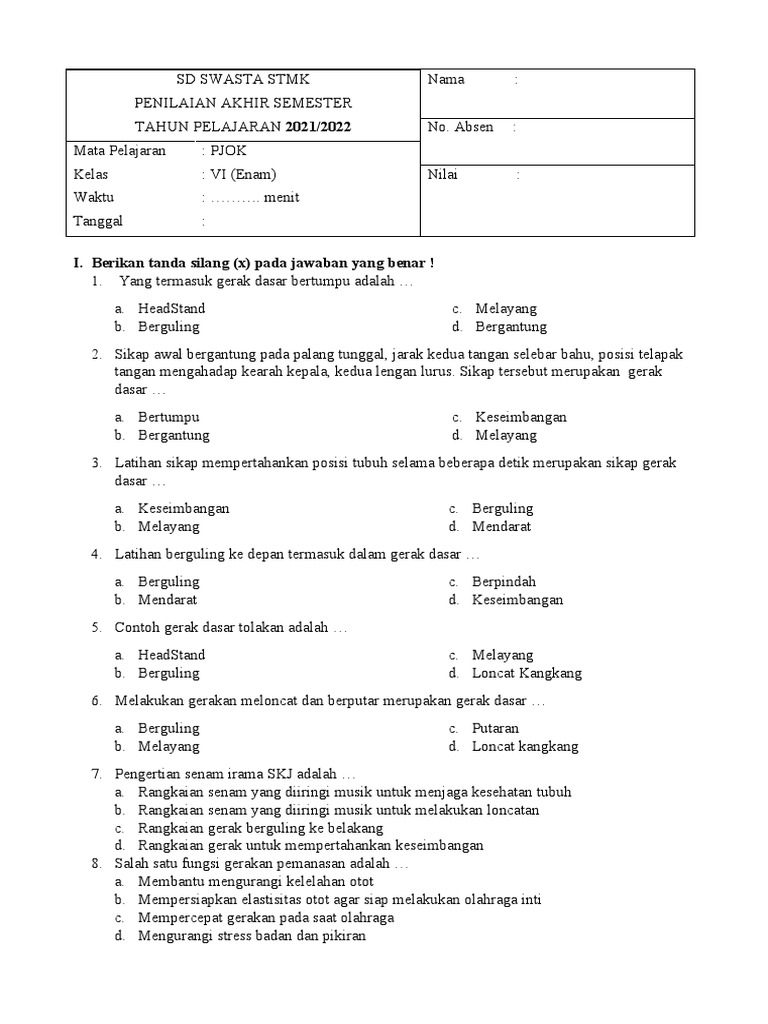 SOAL2 PAS PJOK KLS 6 S-2 Fix | PDF SOAL2 PAS PJOK KLS 6 S-2 Fix | PDF