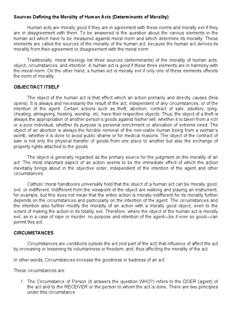 Module 2 - Sources Defining The Morality of Human Acts (Determinants of Morality) | Download ...