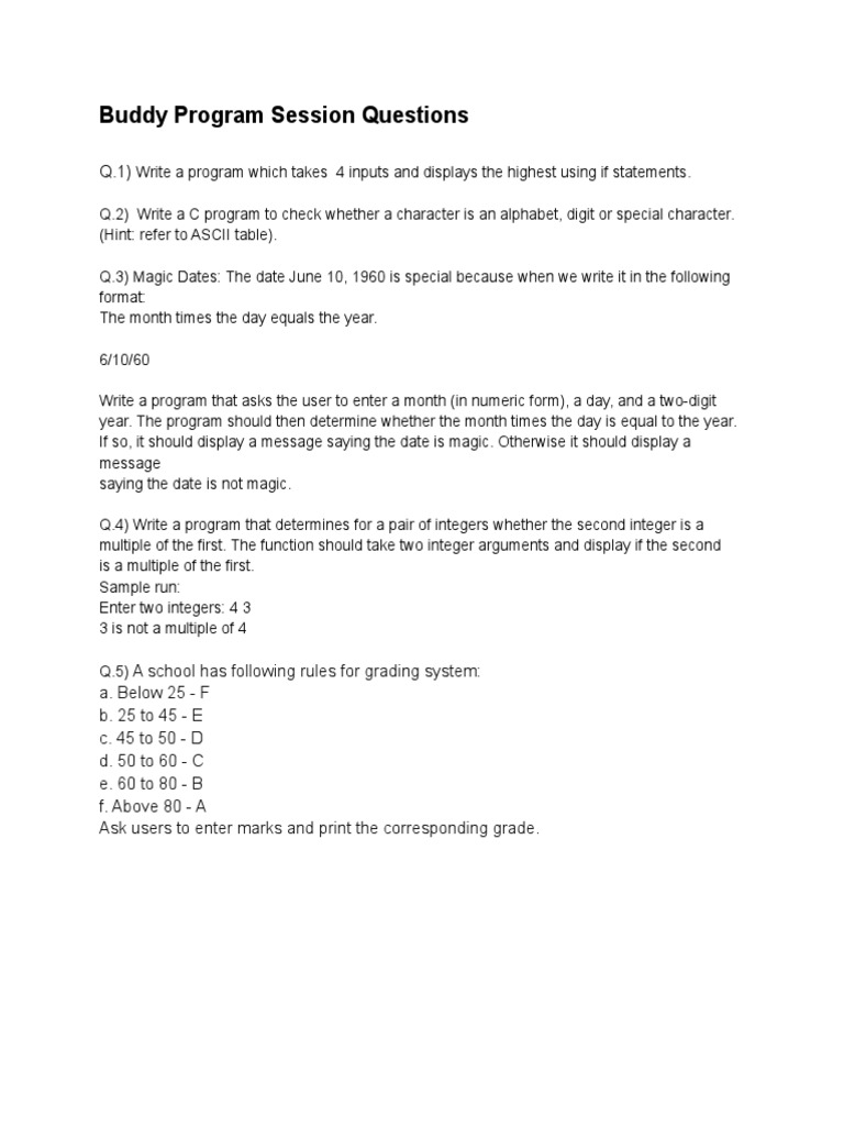 Buddy Program Session Questions | PDF