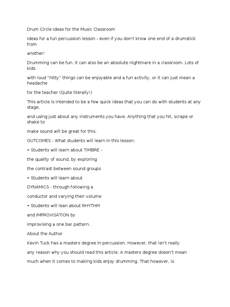 Drum Circle Ideas For The Music Classroom | PDF | Drum Kit | Musical ...