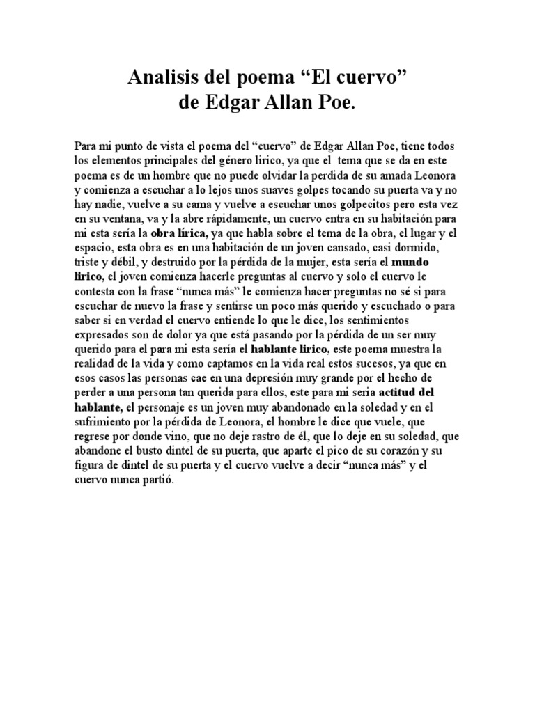 Analisis Del Poema EL CUERVO | PDF