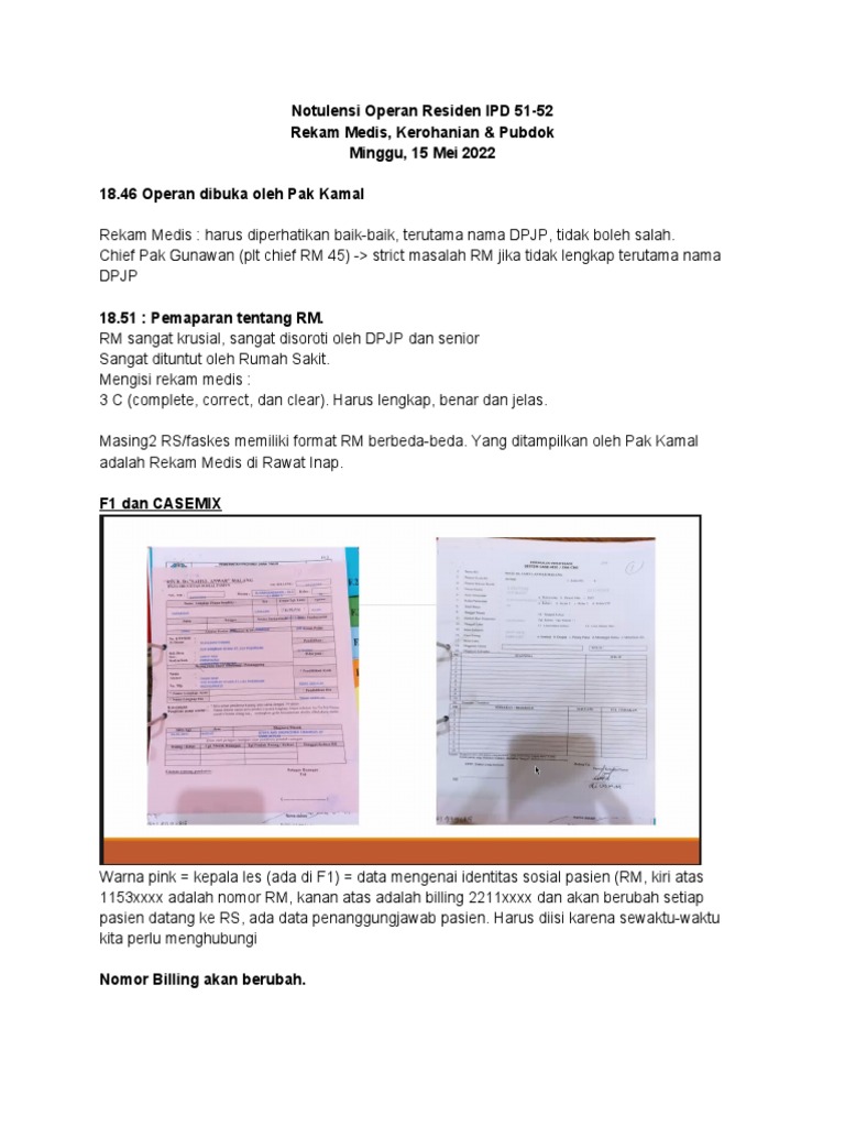 Notulensi Rapat IPD 51-52: Pedoman Lengkap Pengisian Rekam Medis Rawat Inap | PDF
