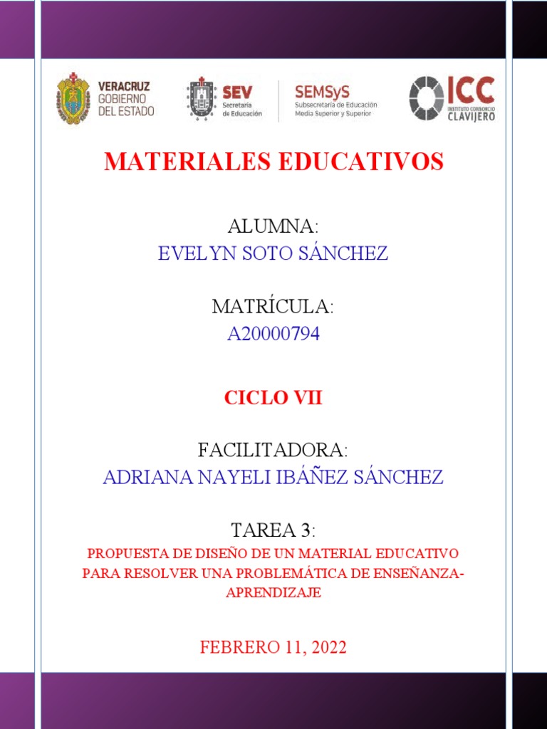 SotoEvelynTarea3 Propuesta de Diseño de Un Material Educativo para Resolver Una Problemática de ...