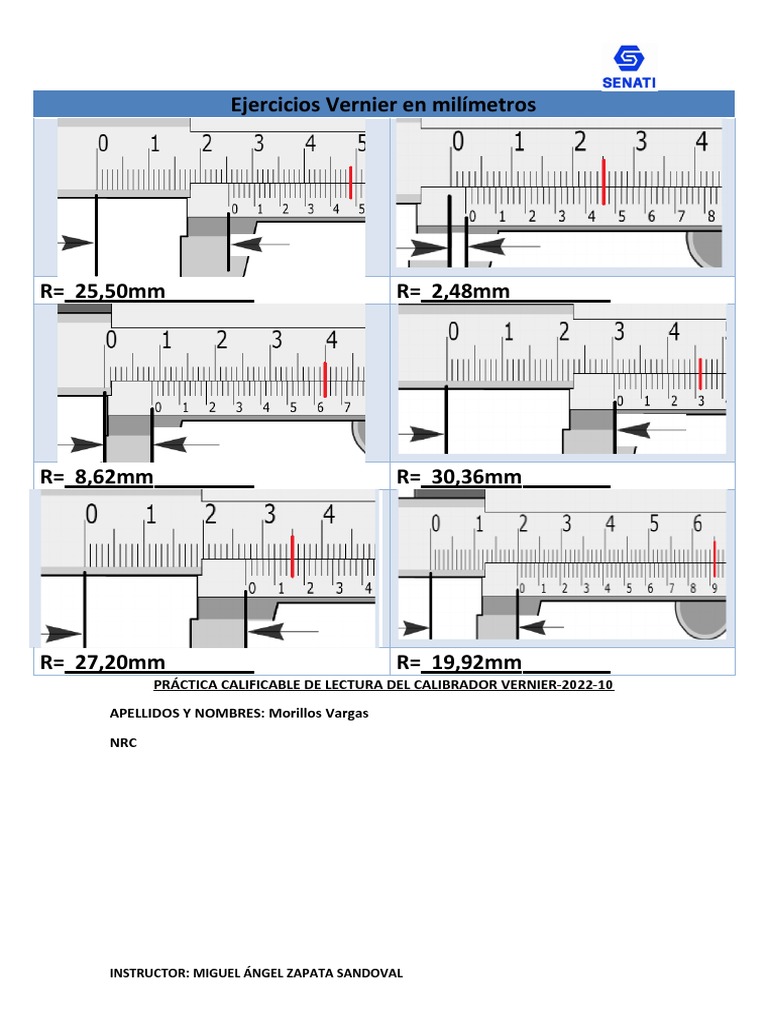 Ejercicios Vernier en Milímetros ALUMNO | PDF