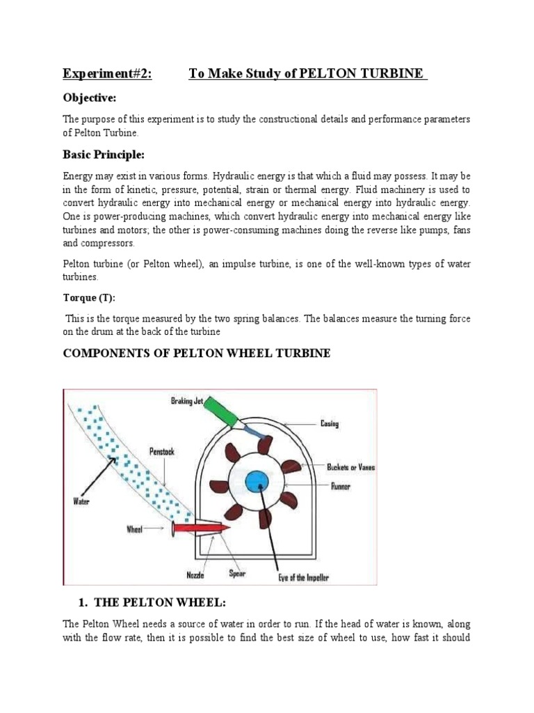 FM-II Lab Experiment Pelton Turbine 01 | PDF | Turbine | Power (Physics)