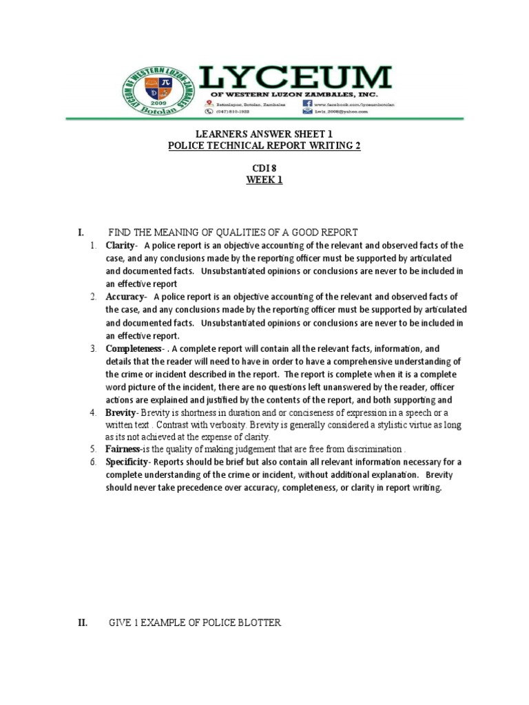 Police Report Writing: Analyzing Documents and Images | PDF