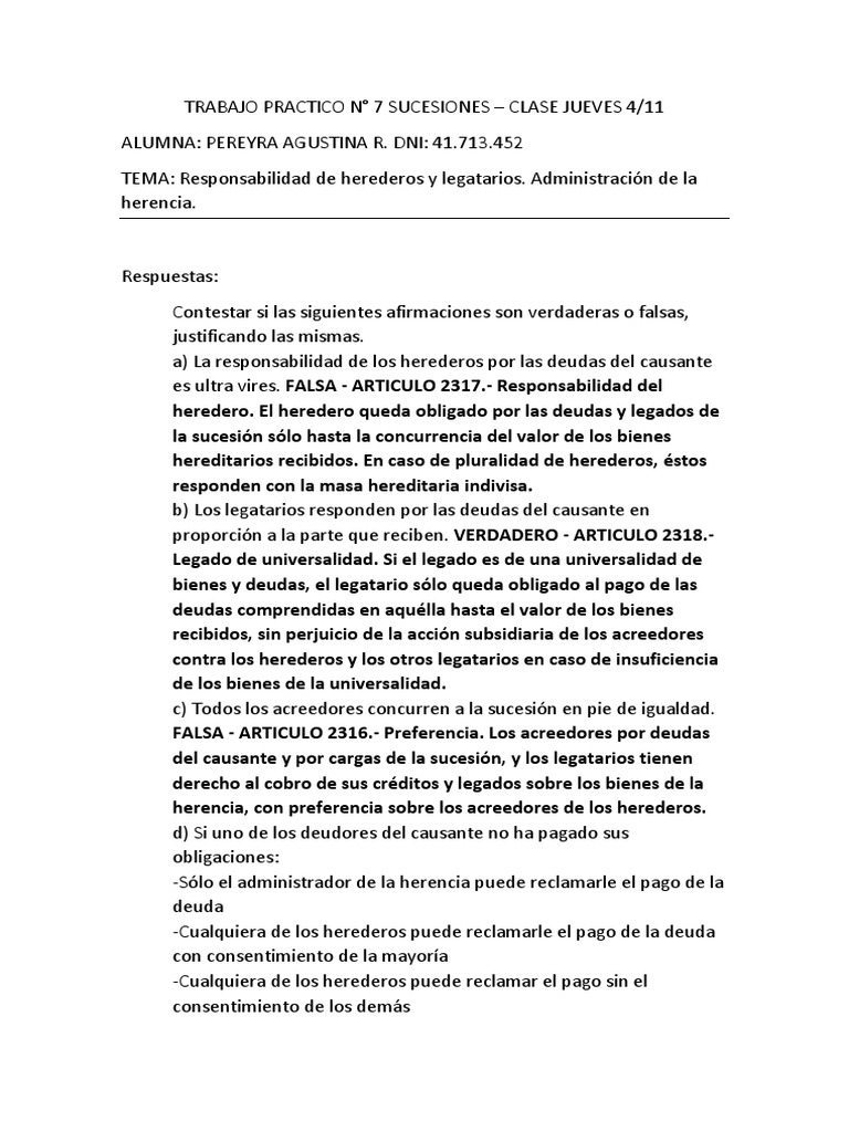 tp7 Sucesiones | PDF | Herencia | Legado