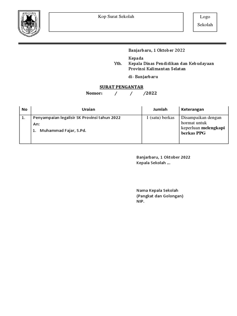 Contoh Format Surat Pengantar Legalisir | PDF