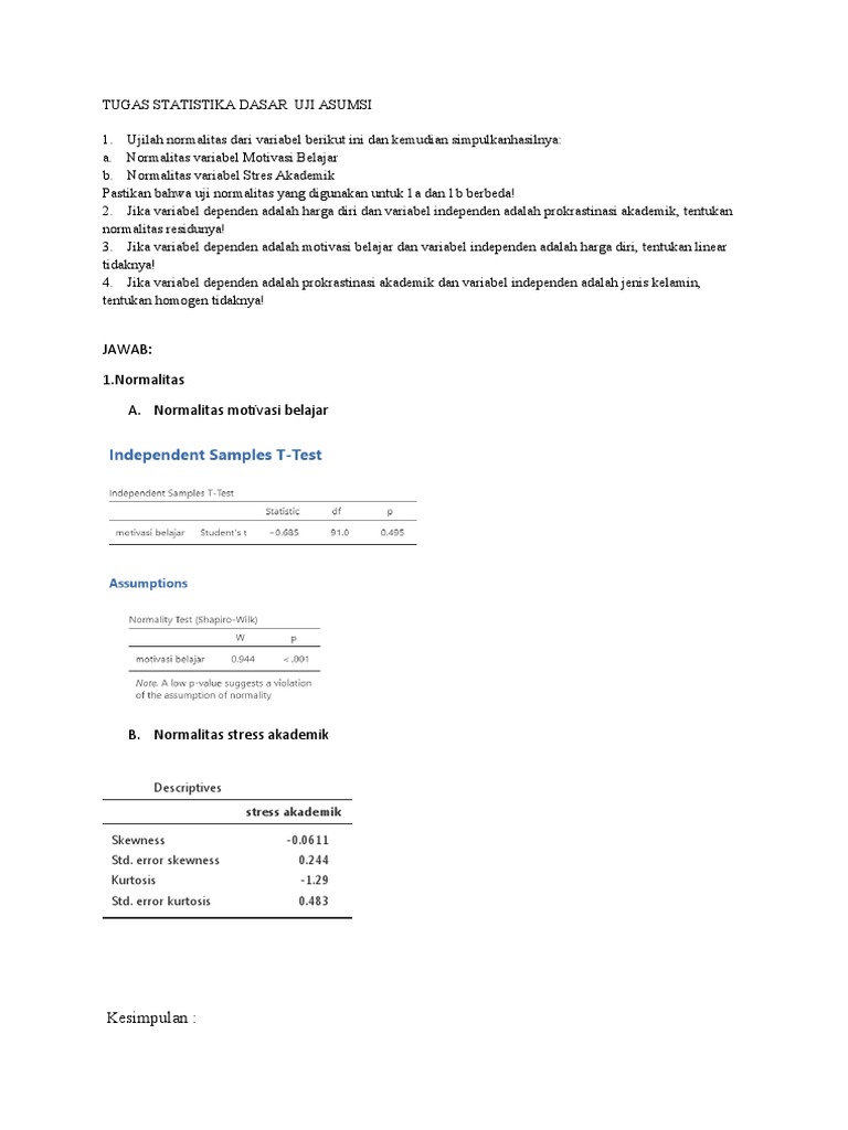 Analisis Uji Asumsi Statistika | PDF | Karier & Perkembangan