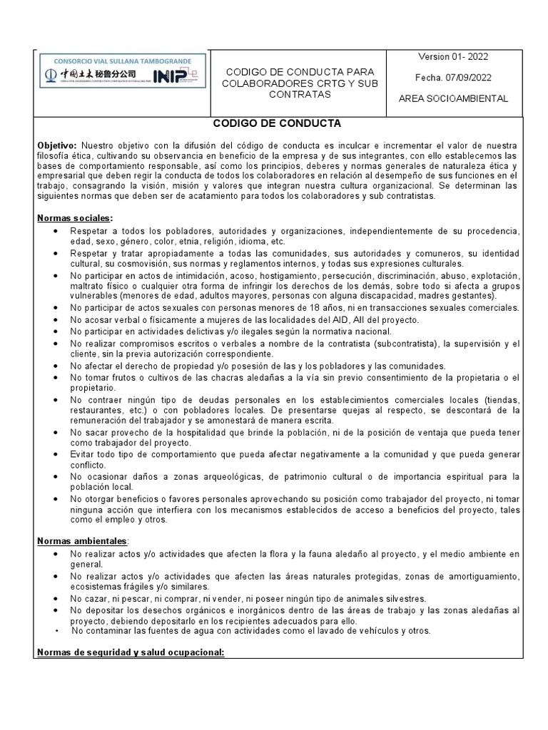 Codigo de Conducta | PDF | Comportamiento | Entorno natural