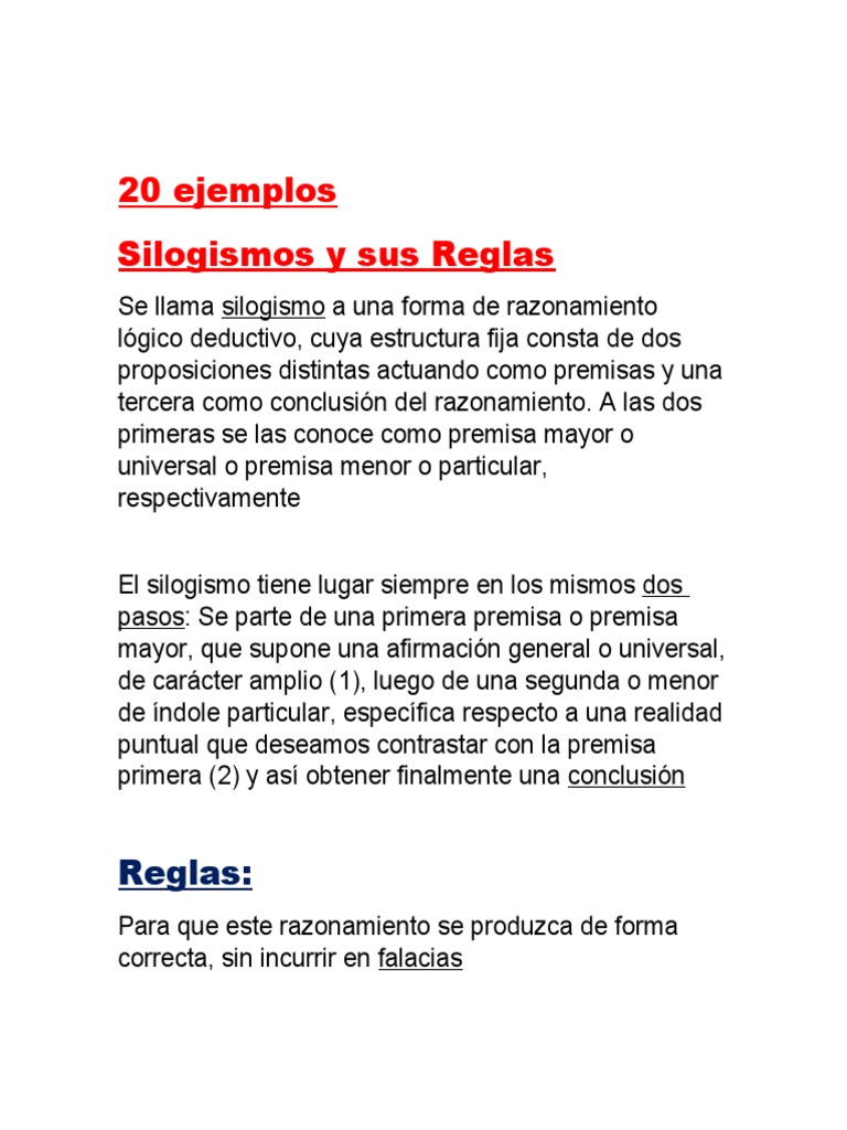 20 Ejemplos Silogismos | PDF | Razonamiento | Lógica