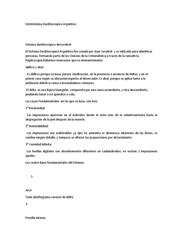 Sistema Dactiloscópico Argentino | PDF | Huella dactilar