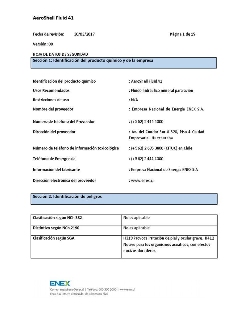 AeroShell Fluid 41 | PDF | Agua | Residuos