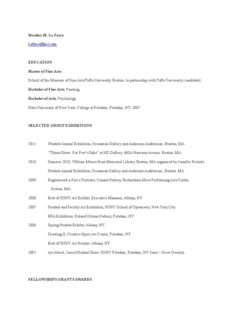 Heather M. La Force: Artist CV | PDF | Social Science | History