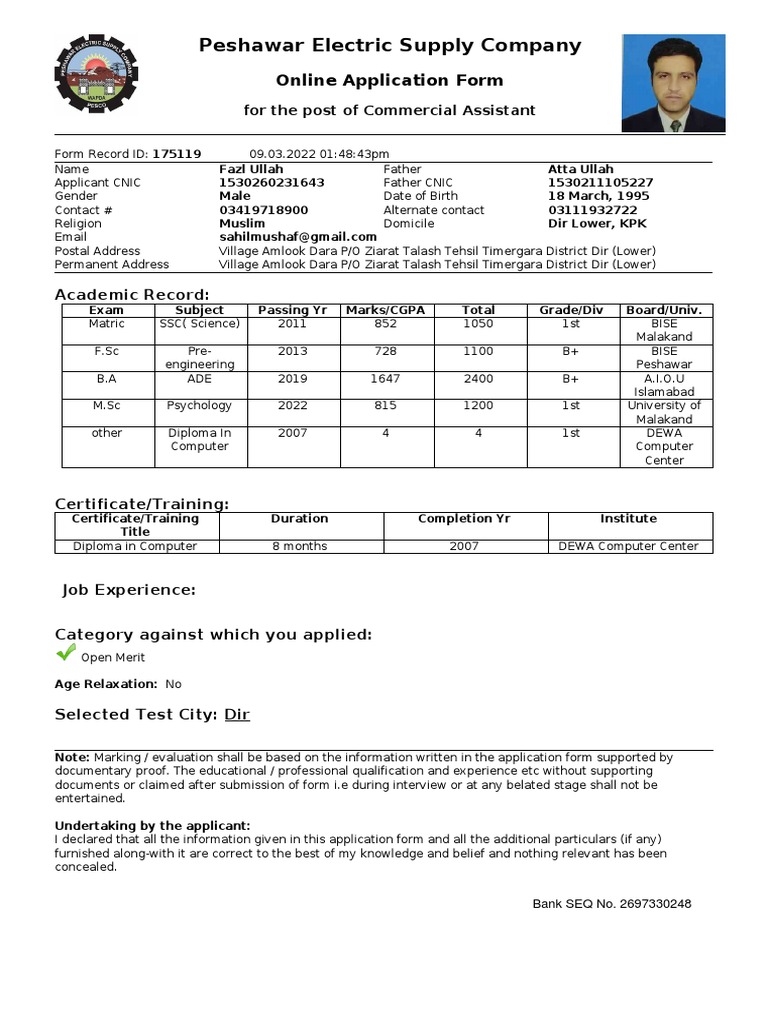 Peshawar Electric Supply Company: Online Application Form | Download ...