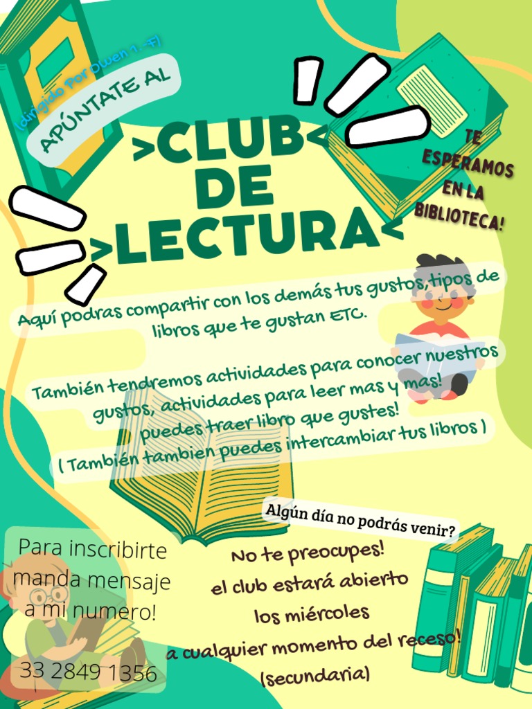 Divertido Poster para Club de Lectura Verde y Amarillo | PDF