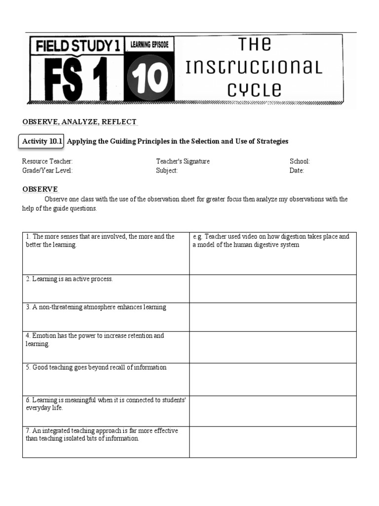 Teaching Strategies Observation Guide | PDF | Teaching Method | Learning