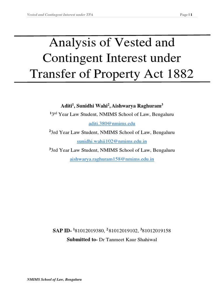 Vested vs Contingent Interest in TPA | PDF | Property | Justice