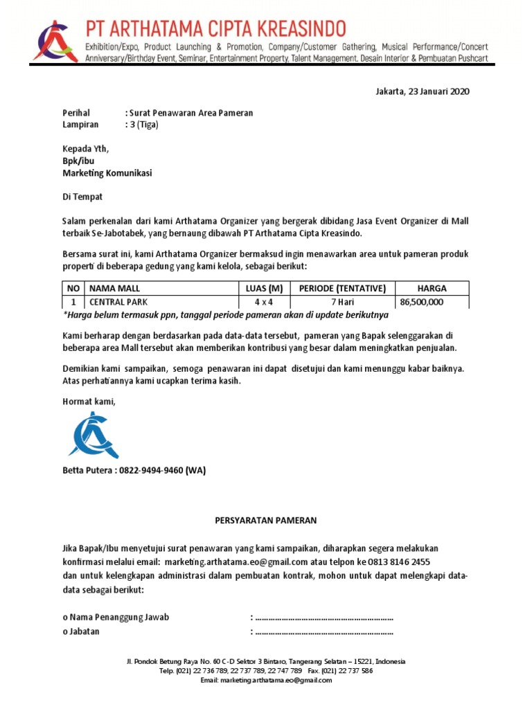 Surat Penawaran Pameran Properti | PDF