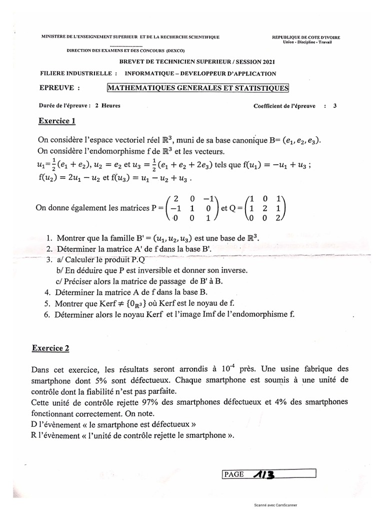 Mathématiques Générales Et Statistiques BTS 2021 | PDF
