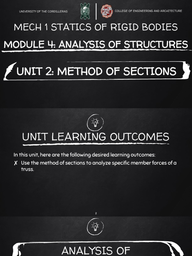 Mech 1 Module 4 Unit 2 (Method of Sections) | PDF | Force | Truss