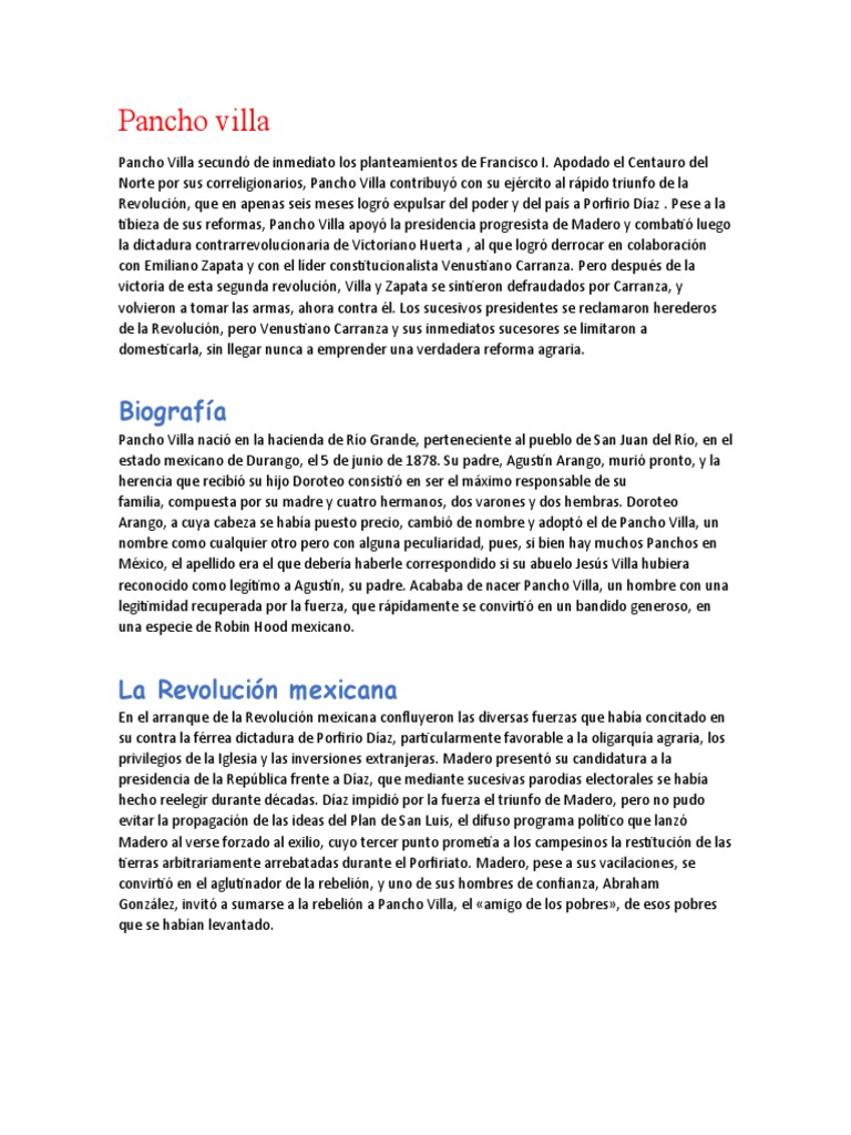 Biografia de Pancho Villa | PDF | revolución mejicana | México