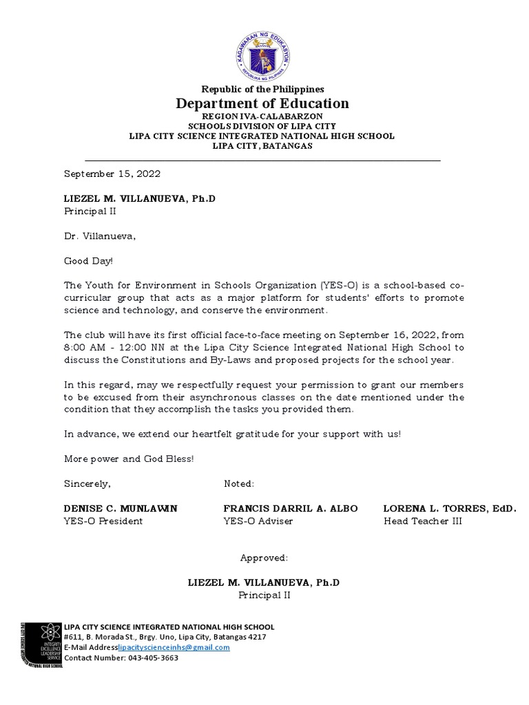 YES O Excuse Letter | PDF