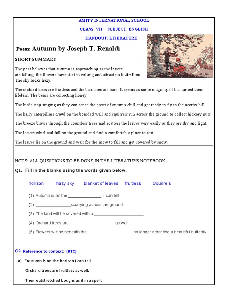Autumn Handout-CLASS 7 | PDF | Poetry Autumn Handout-CLASS 7 | PDF | Poetry