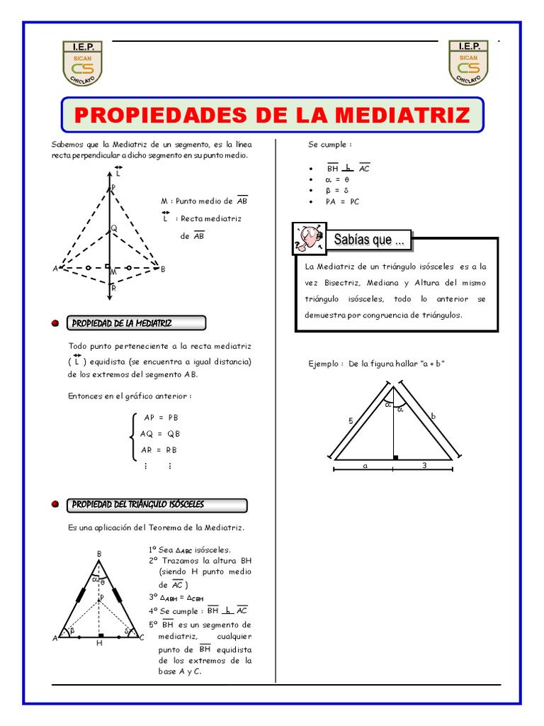 Ejercicios de Las Propiedades de La Mediatriz para Segundo de ...