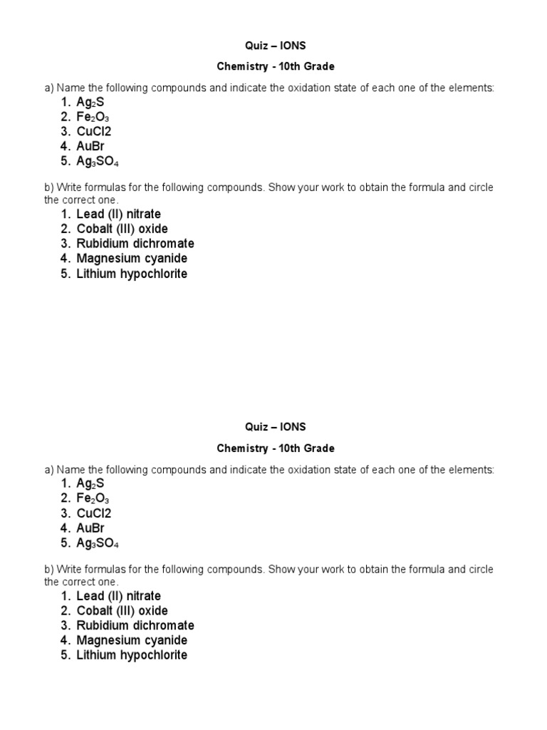 Quiz Ions - 10 | PDF | Science & Mathematics