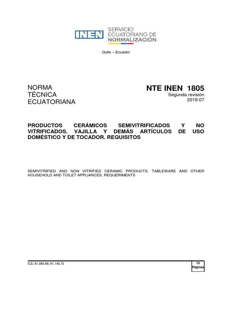 Nte Inen 1805-2 | PDF | Cerámica | Ducha
