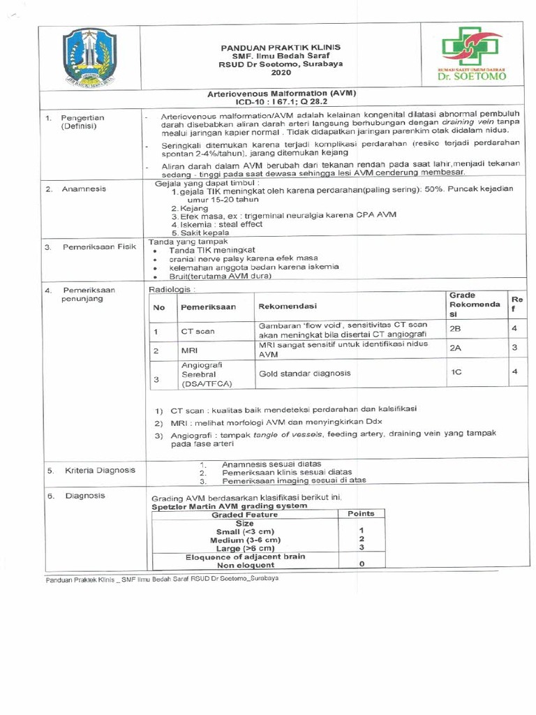 ICD10 I67.1-Q28.2 Bedah-Saraf Arteriovenus-Malformation-AVM v100321 | PDF
