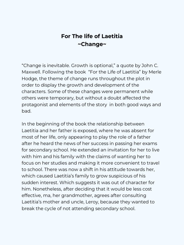 Themes of Change in Laetitia's Life | PDF | Sexism | Psychological Concepts