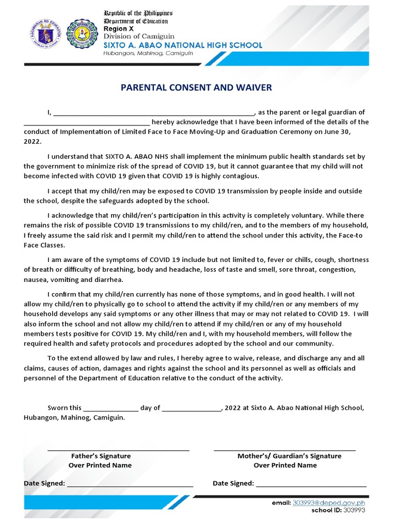 Parental Consent With Waiver | PDF | Public Health | Causes Of Death