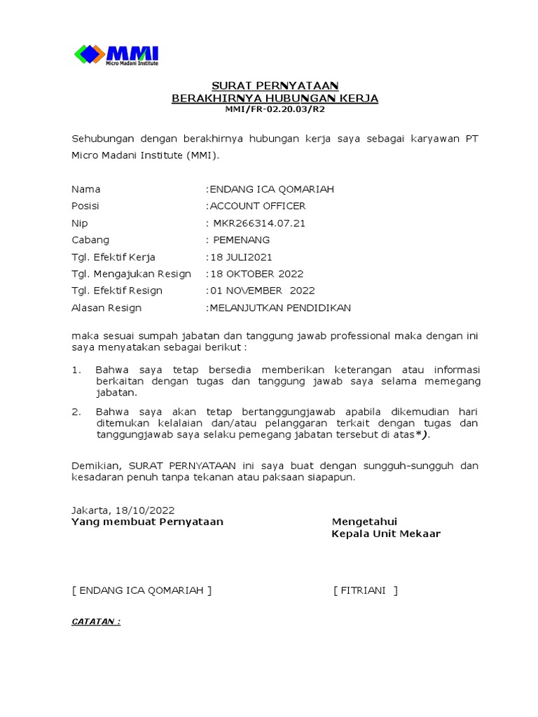 Form Resign Terbaru Lagi - Ao Fao Sao Mekaar 2022 | PDF | Bisnis | Hukum